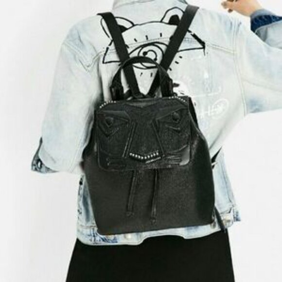 Zara | Bags | Zara Monster Faux Black Leather Backpack Drawstring Flap ...